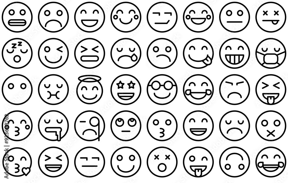 Set Of Linear Emojis Icons Web Header Banner Design Containing Happy ...
