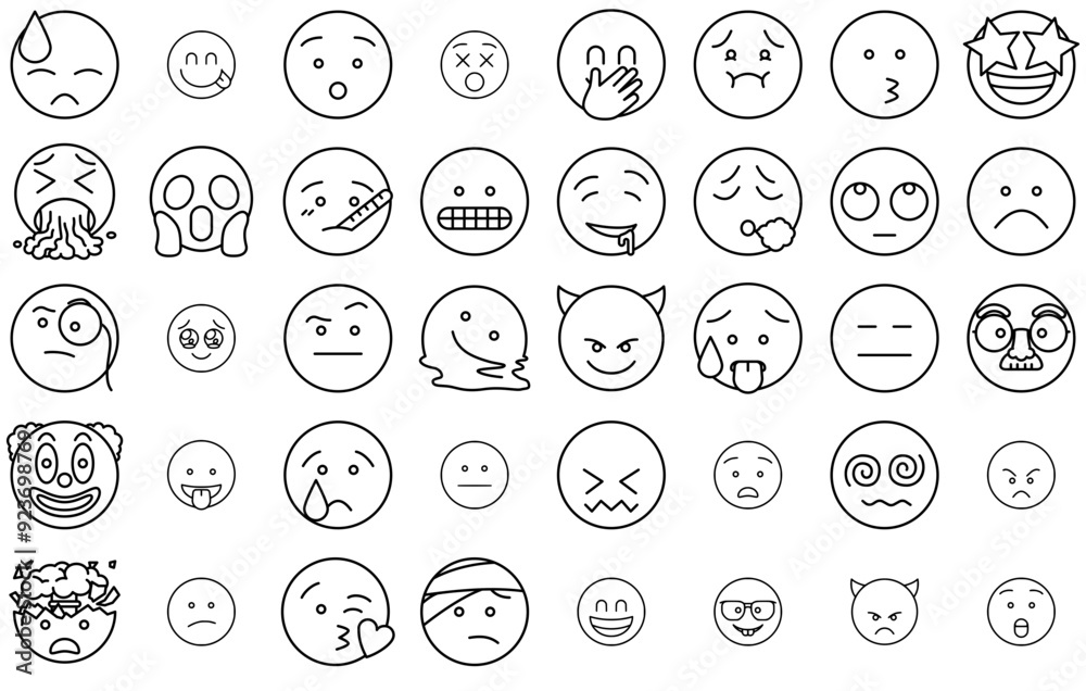 Set Of Linear Emoji Icons Web Header Banner Design Containing Smile ...