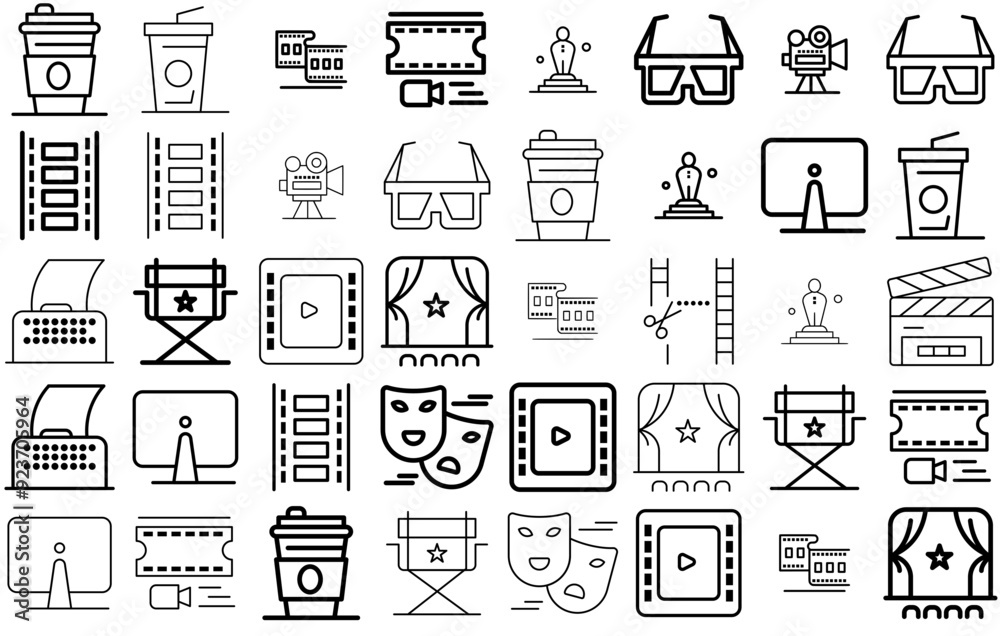 Set Of Cenima Icons Collection Isolated Silhouette Solid Icons ...