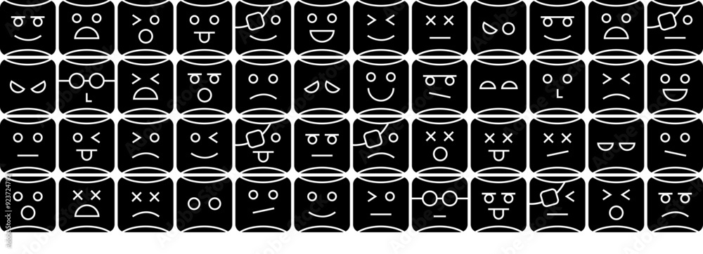 Mega Set Of Vector Emoji Faces 6 Glyph Isolated Silhouette Solid Icons ...