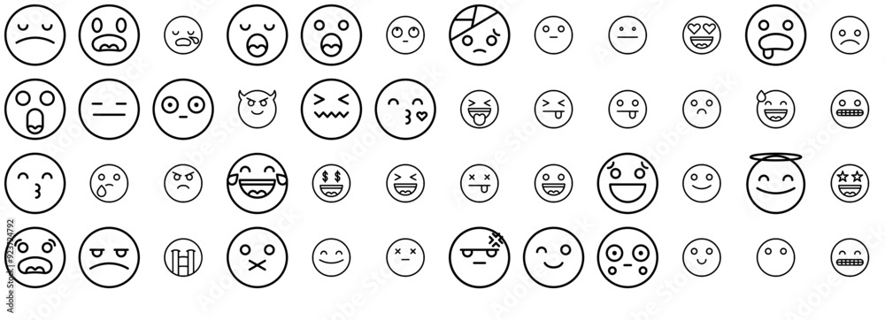 Set Of Linear Emoji Outline Icons Collection Isolated Silhouette Solid ...