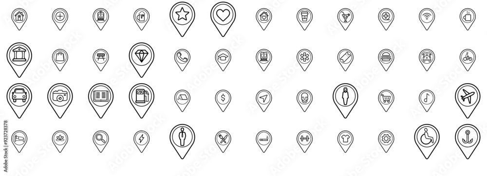 Mega Set Of Vector Black Line Location Pointer Icons Vector Symbols ...