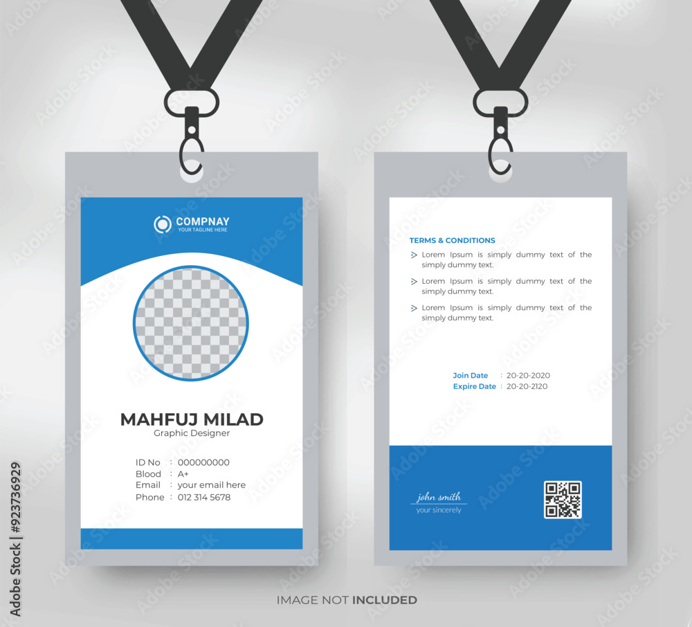 Blue Professional Identity Card Design for Corporate Staff with ...