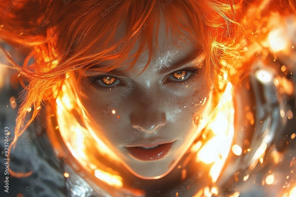 Ilustración de Stock dynamic anime warrior fierce orangehaired solo ...