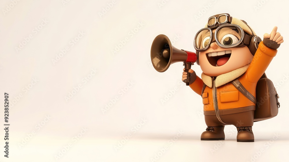 Cartoon character with a megaphone holding his finger up as if to say ...