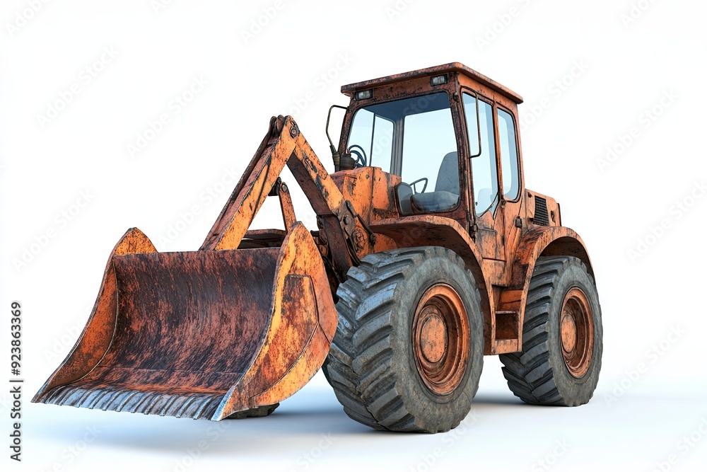 Backhoe loader on clean background featuring its bucket and arm with ...