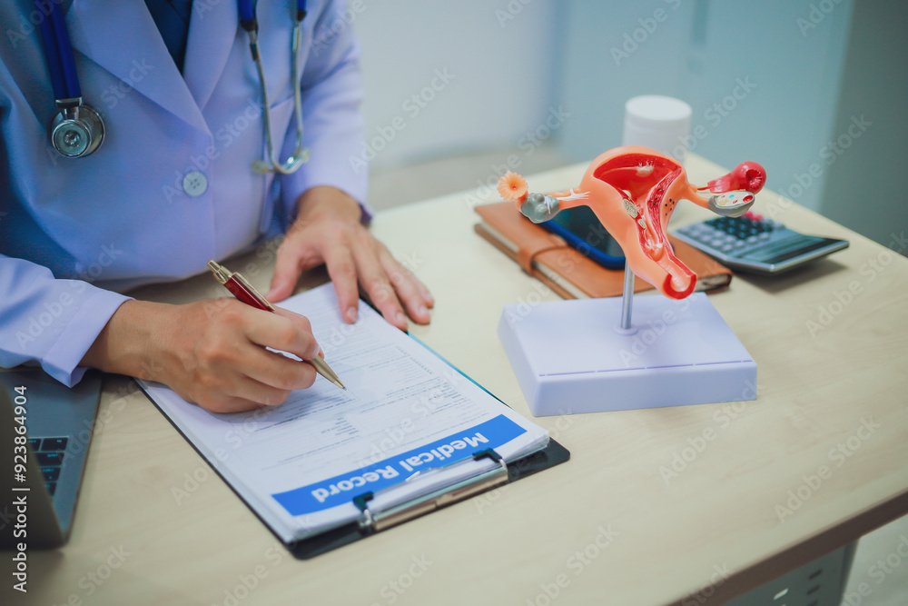 Foto de Stock Urologists measure the size of the female genitalia using ...