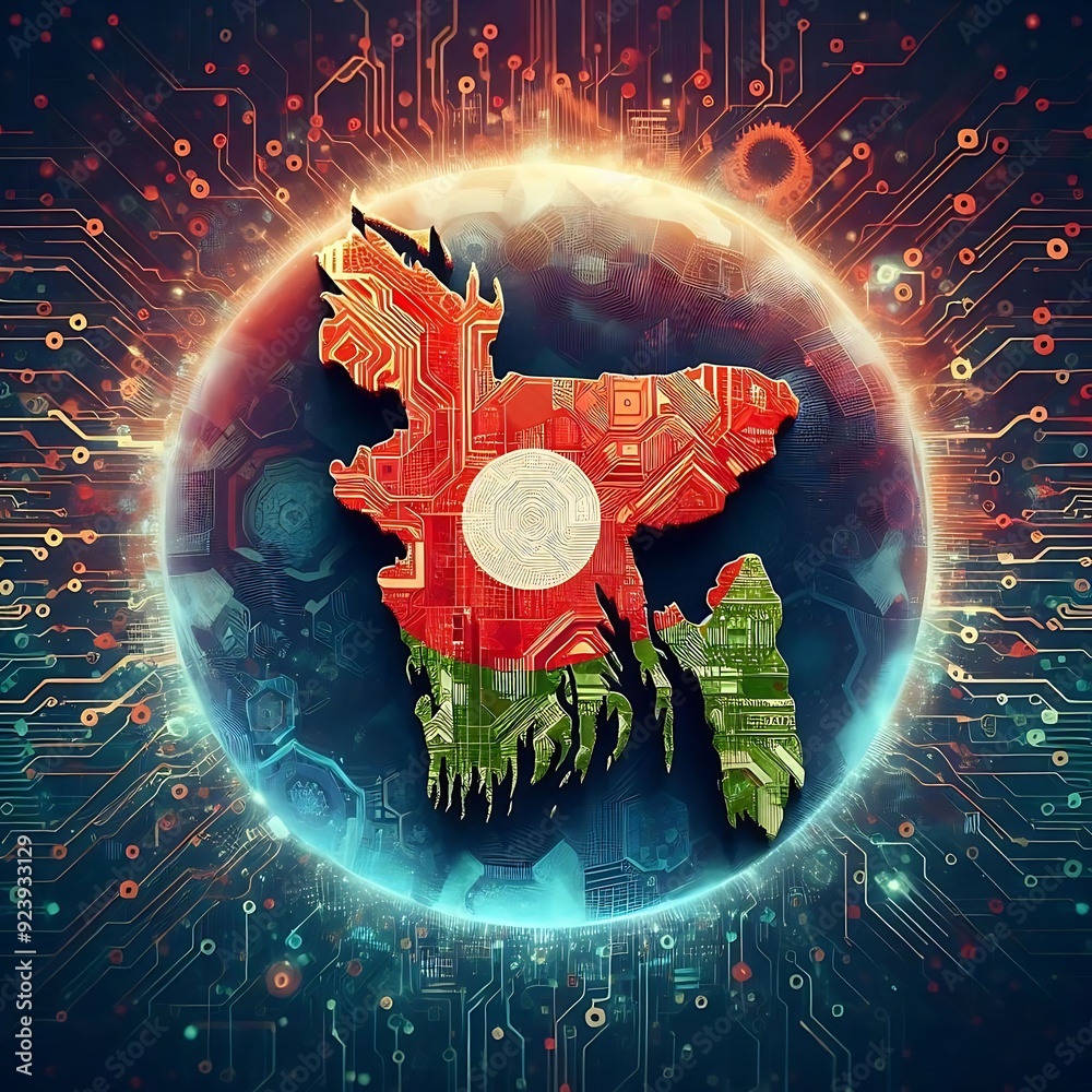 Digital map of Bangladesh. Digital concept. Stock Illustration | Adobe ...