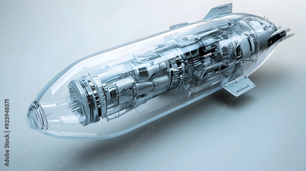 Detailed 3D of a Transparent Glass Torpedo with Internal Mechanisms ...