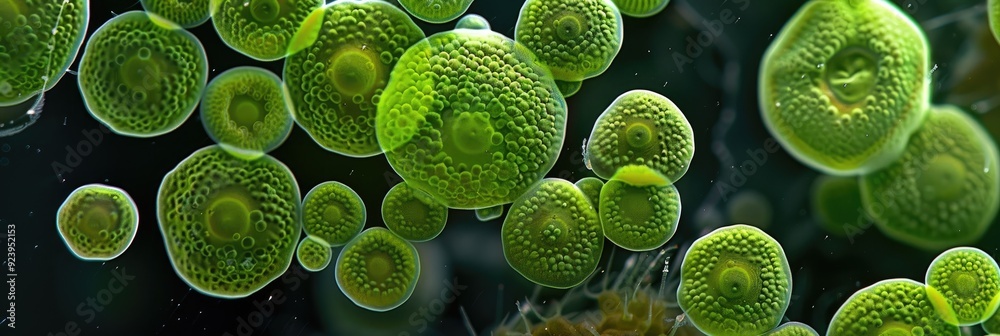Spherical colonies of the green alga Volvox aureus exhibiting ...