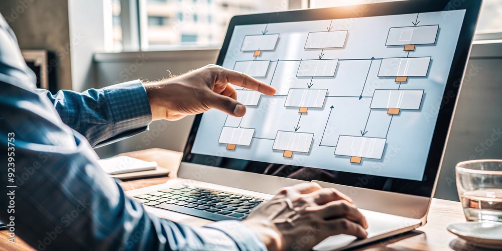 Businessman Analyzing Flowchart on Laptop. A professional male business ...