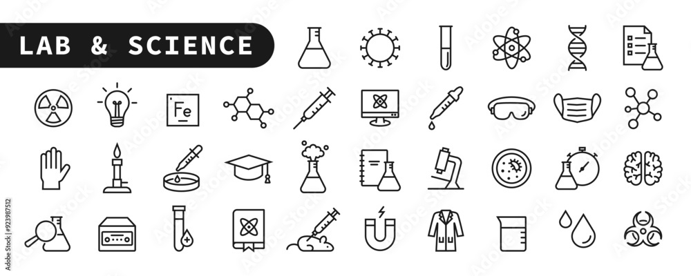 Lab and science line icon set. Editable stroke. Laboratory equipment ...