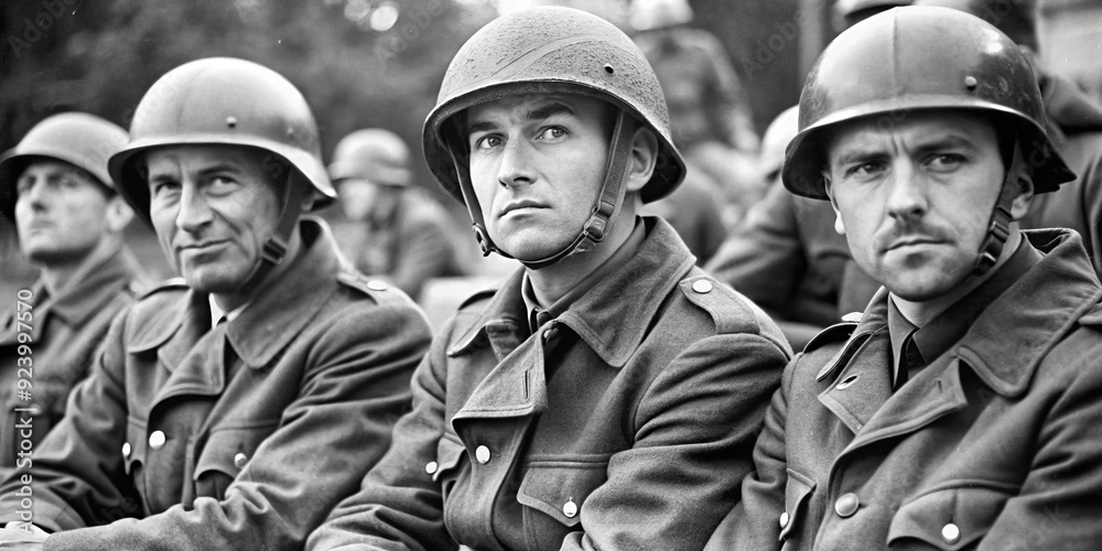 The Waiting Game Three Soldiers in Black and White, 1940s, WWII ...