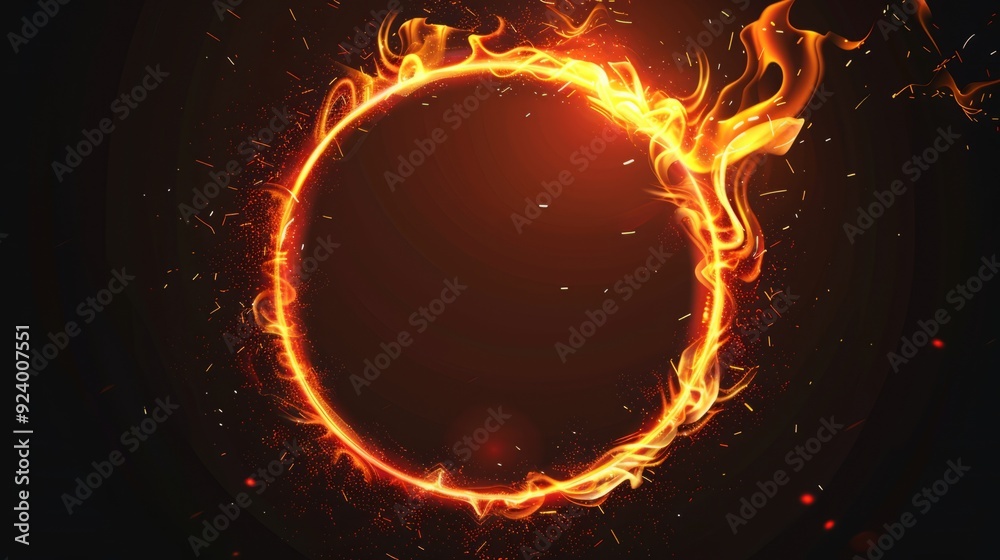 Fire ring frame or magic portal on black background. Realistic vector ...