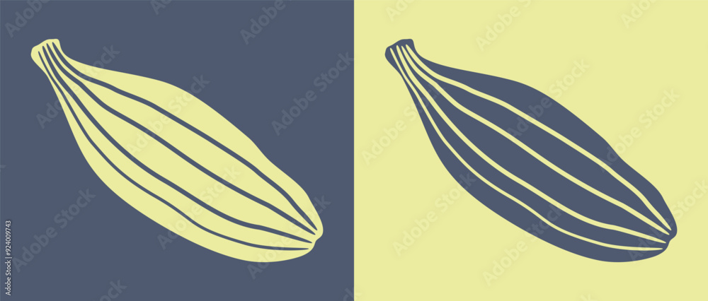 Cardamom. Two silhouettes of cardamom fruits isolated on black and ...