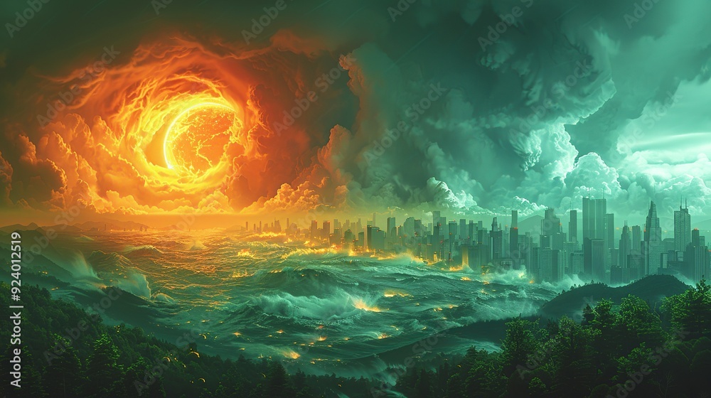 Depict the impact of global warming on natural disasters with a graphic ...