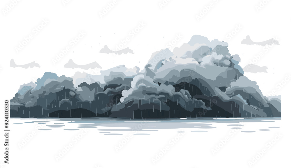 Rainstorm overcast clouds, Carbon pollution realistic clouds vector ...