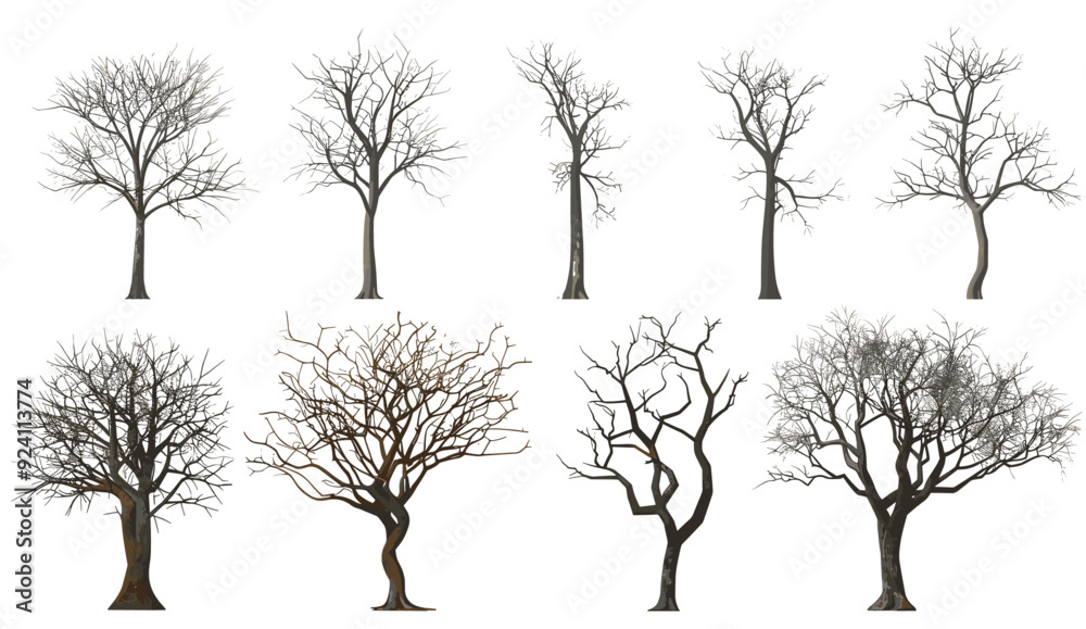 vector illustration Trees dry without leaves natural shapes, dead tree ...