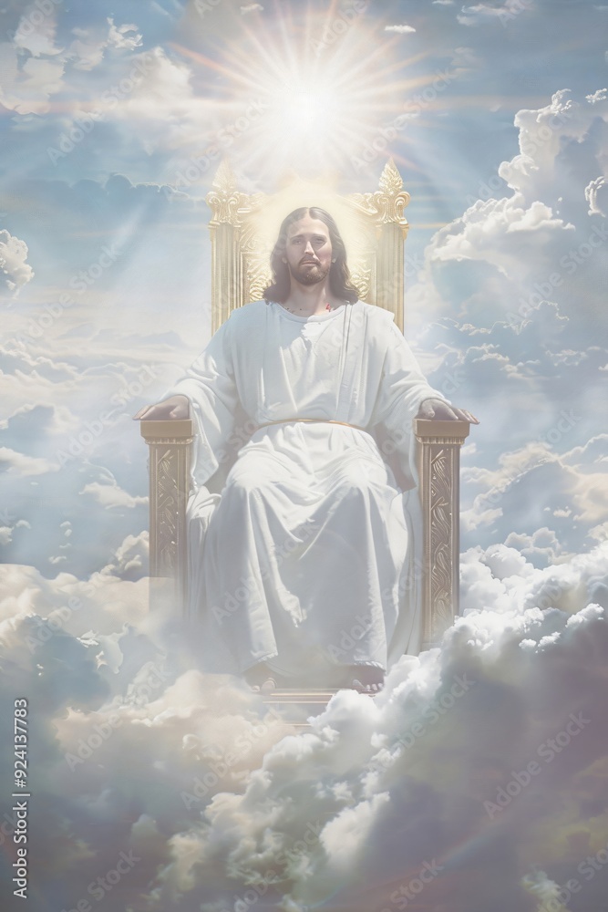 Jesus sitting on the throne in heaven and welcoming his followers ...