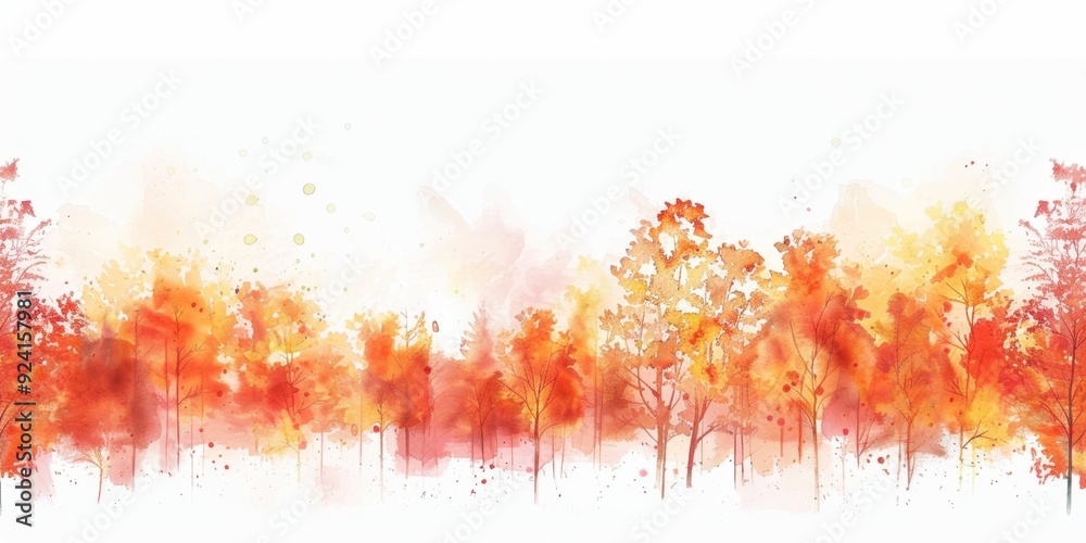 Watercolor autumn forest banner, blurred background, white space in the ...