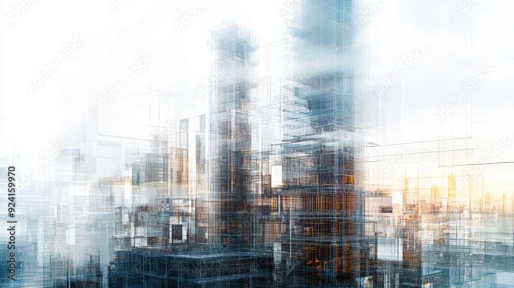 Completed skyscraper with transparent layers of its structural ...