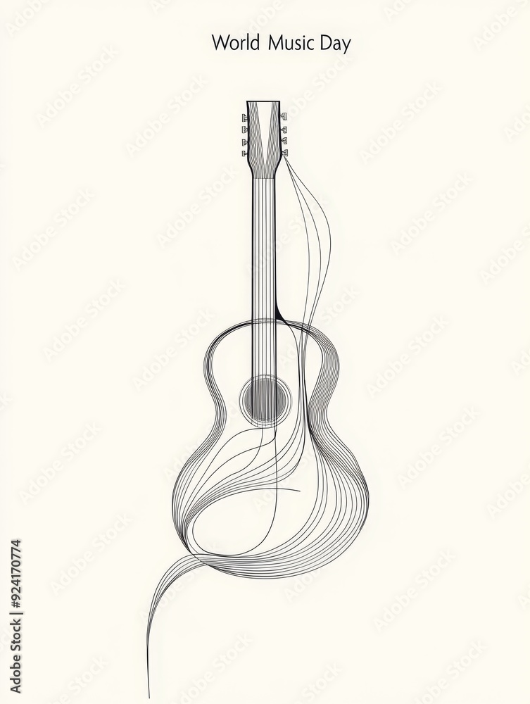 An artistic illustration celebrating World Music Day featuring a guitar ...