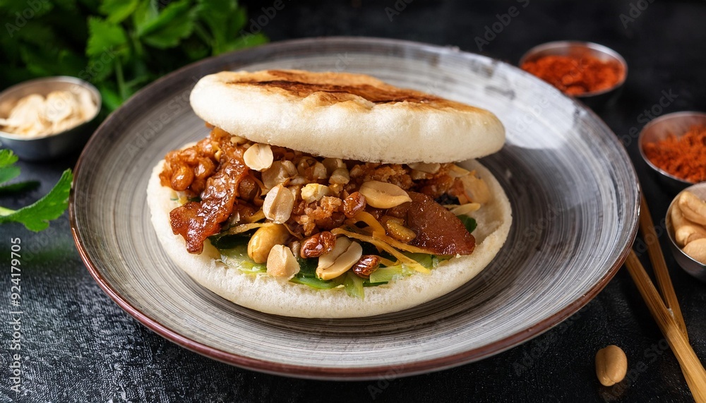 Gua Bao a soft bun filled with pork belly, peanuts and other ...