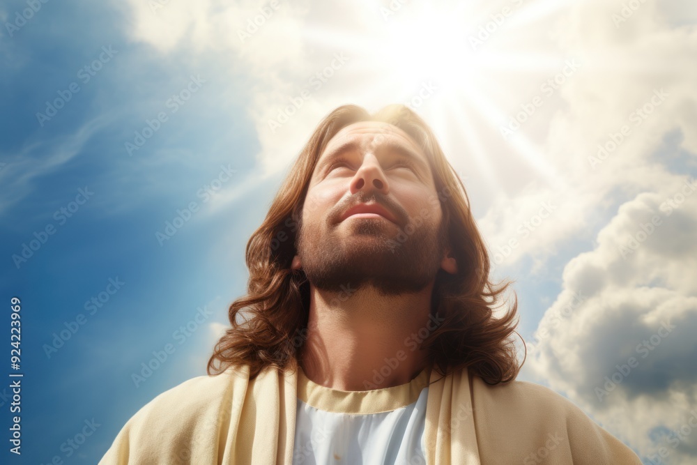 Divine communion: Jesus Christ prays to god the father, illustrating ...