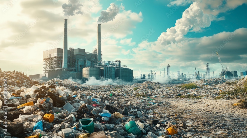 waste-to-energy facility, with waste being converted into renewable energy, bright daylight ...