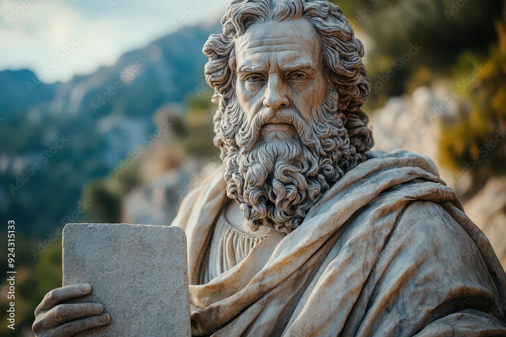 imposing figure of moses holding stone tablets dramatic lighting ...