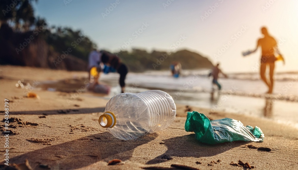 Personas Juntando Basura En Una Playa Cuidado Del Medio Ambiente Stock