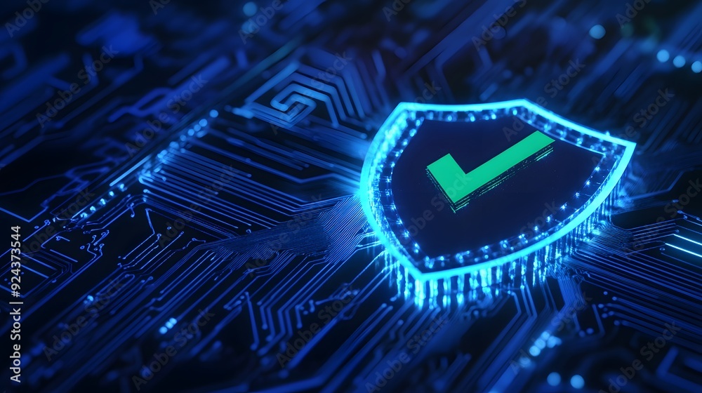 Digital cybersecurity concept with shield icon and green checkmark ...