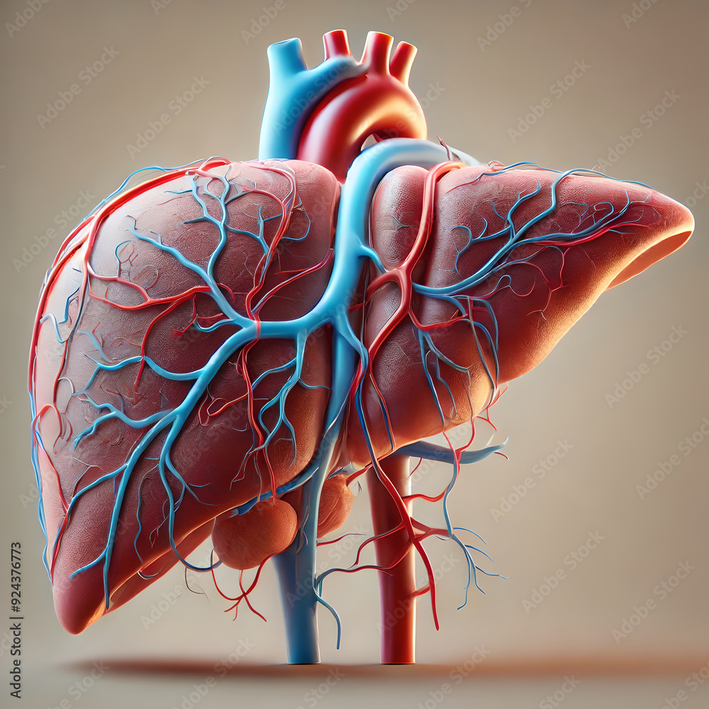 Human liver Anatomy: detailed 3D model of the human liver, showing the ...