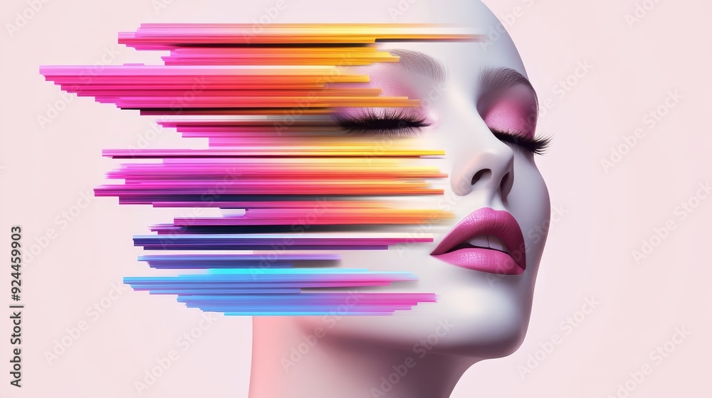 Pop art portrait with a futuristic twist, featuring metallic colors and ...
