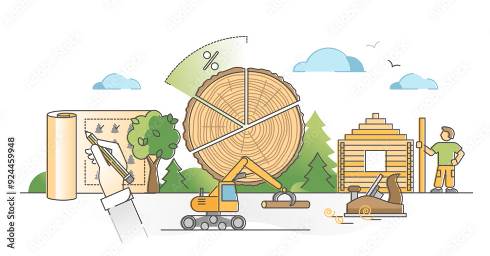 Forestry resources as forest tree wood material cutting outline concept ...