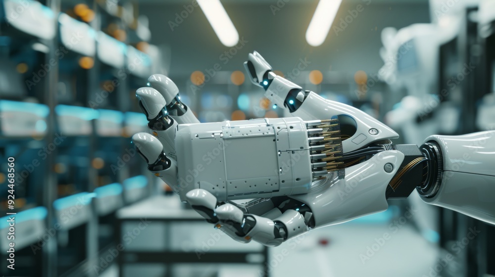 Battery research and development using 3D rendering robots holding ...