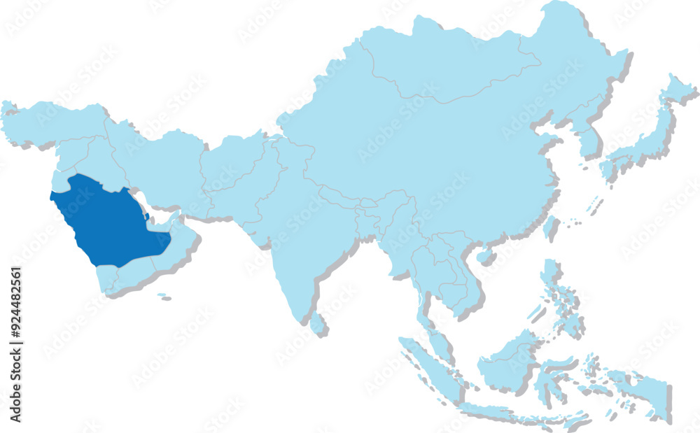 Highlighted map of SAUDI ARABIA inside detailed blank flat political ...