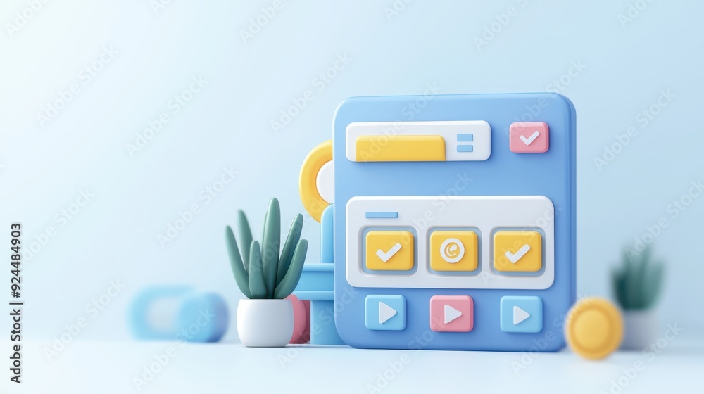 Colorful user interface design mockup featuring interactive buttons and ...