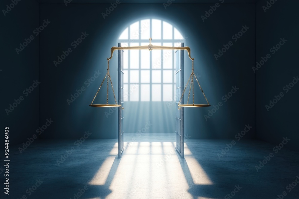 A shadow play depicts a prison cell door opening into a bright ...