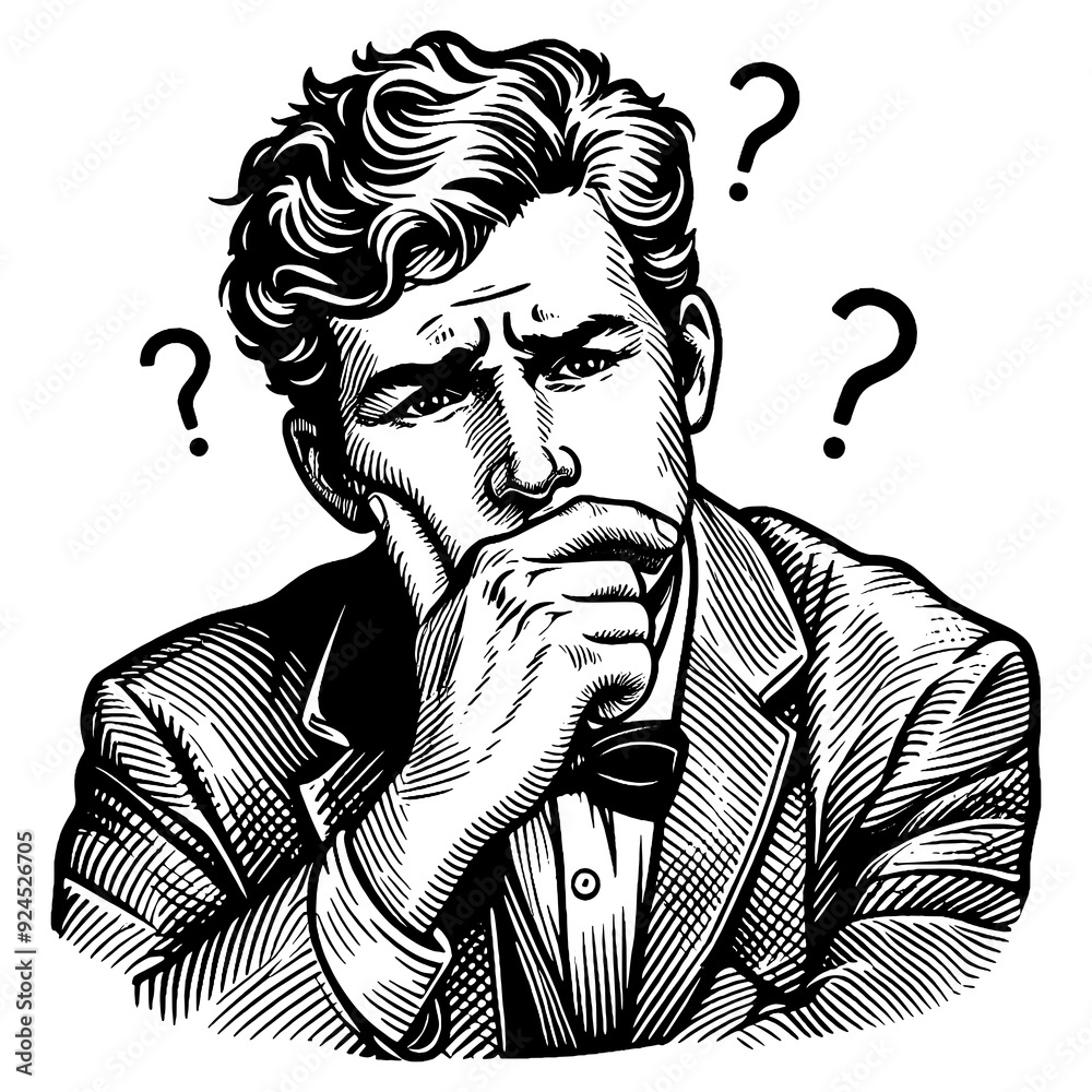 man deep in thought, symbolizing confusion or contemplation dilemma ...