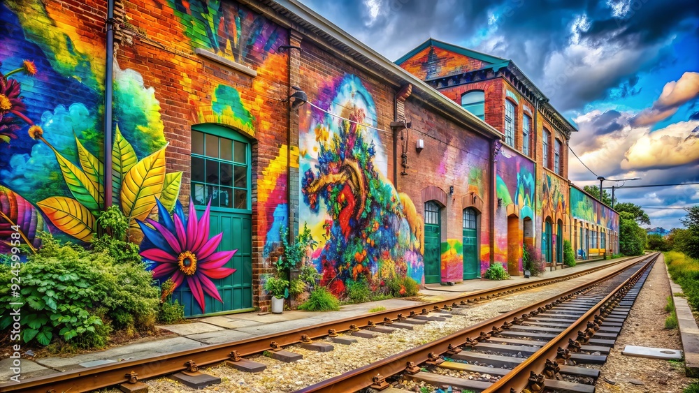 Vibrant murals and street art adorn crumbling brick walls and rusty ...