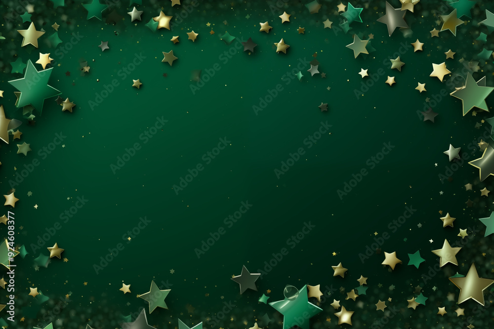 Festive Green Background with Gold and Green Stars for Holiday ...