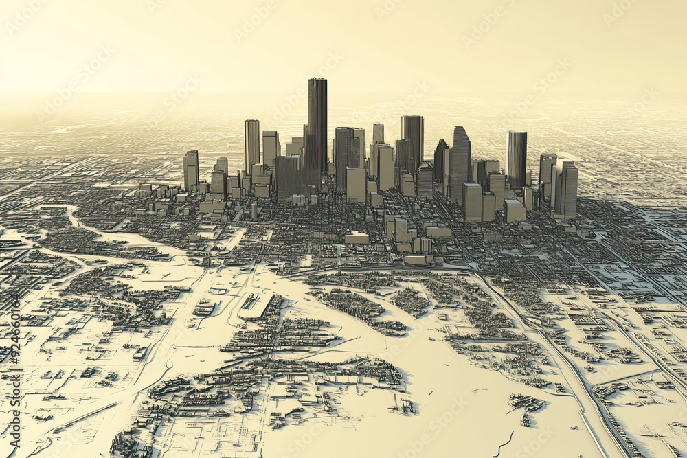 Technical aerial visual, 3D LiDAR GIS aerial map satellite scan model ...