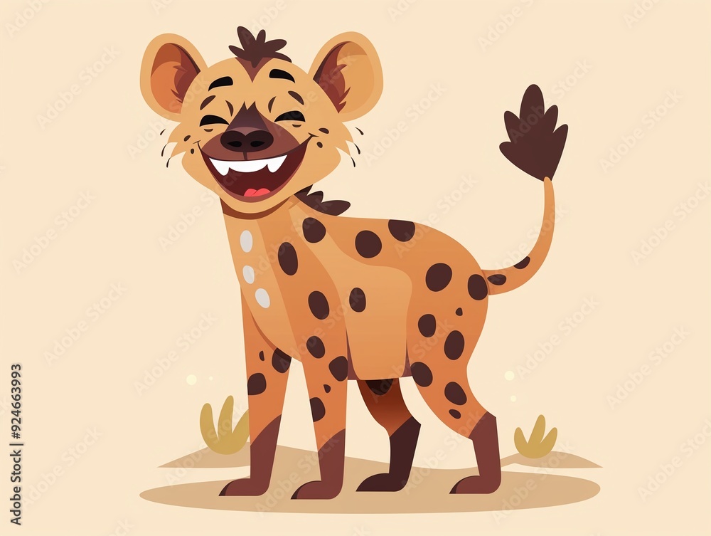 Adorable hyena standing and laughing clipart, flat art, simple cartoon ...