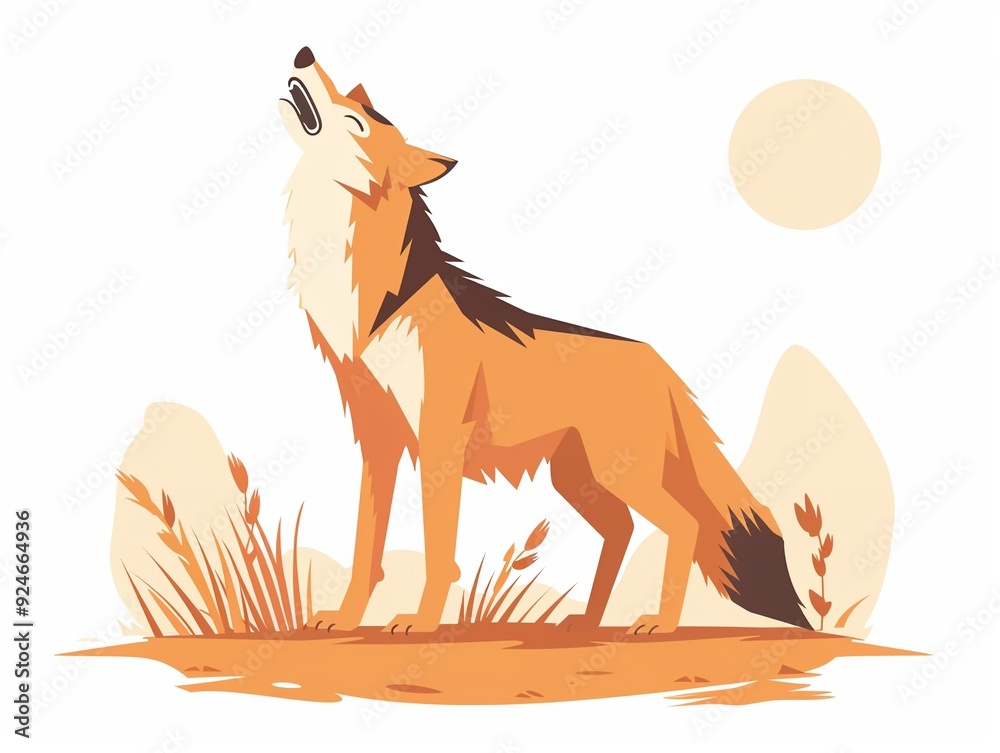 Friendly wolf standing and howling clipart, flat art, simple cartoon 2D ...