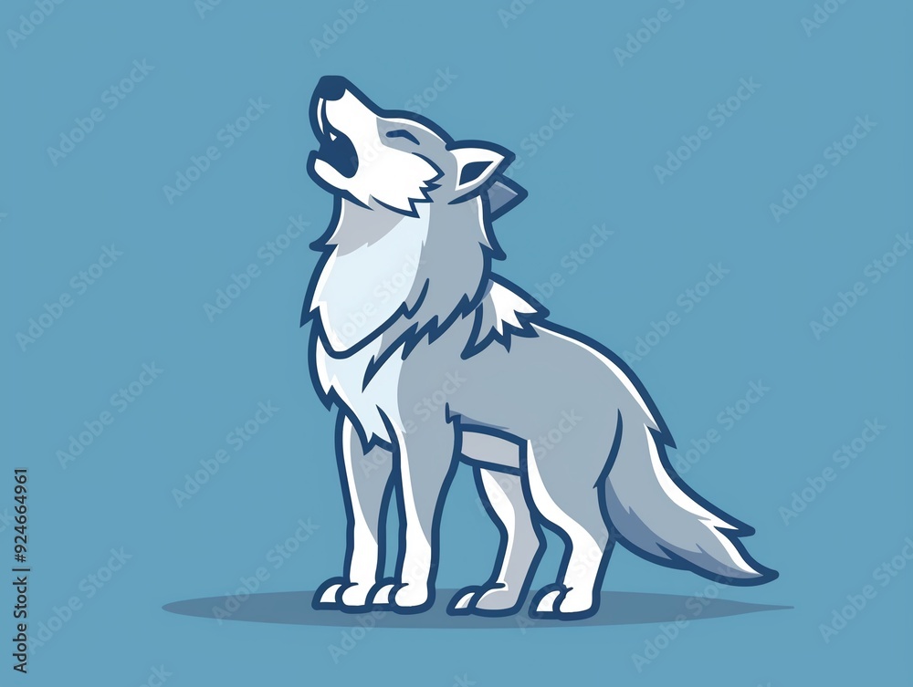 Friendly wolf standing and howling clipart, flat art, simple cartoon 2D ...