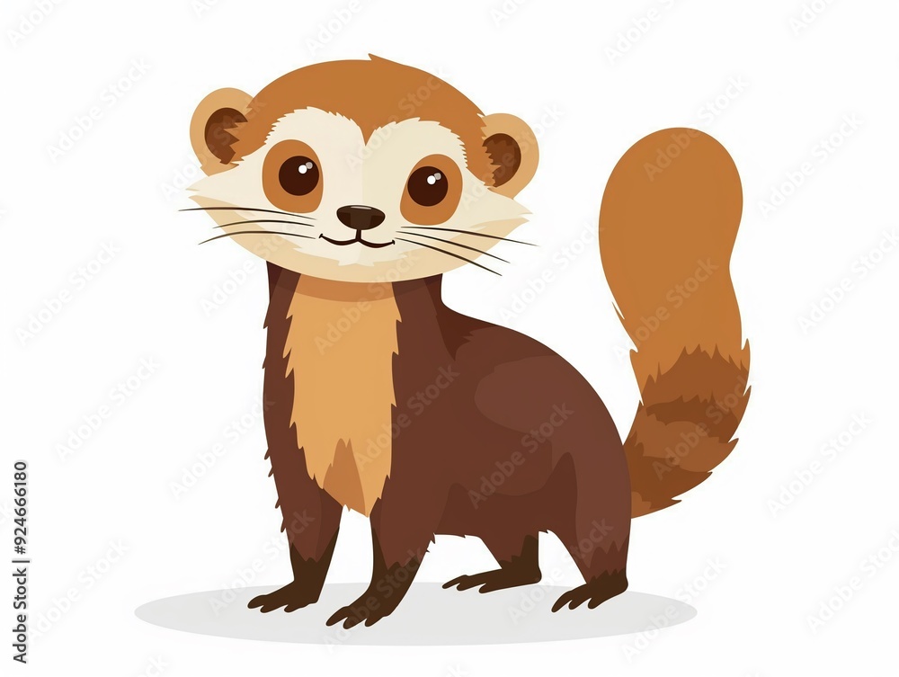 Playful ferret standing and curious clipart, simple cartoon 2D, flat ...