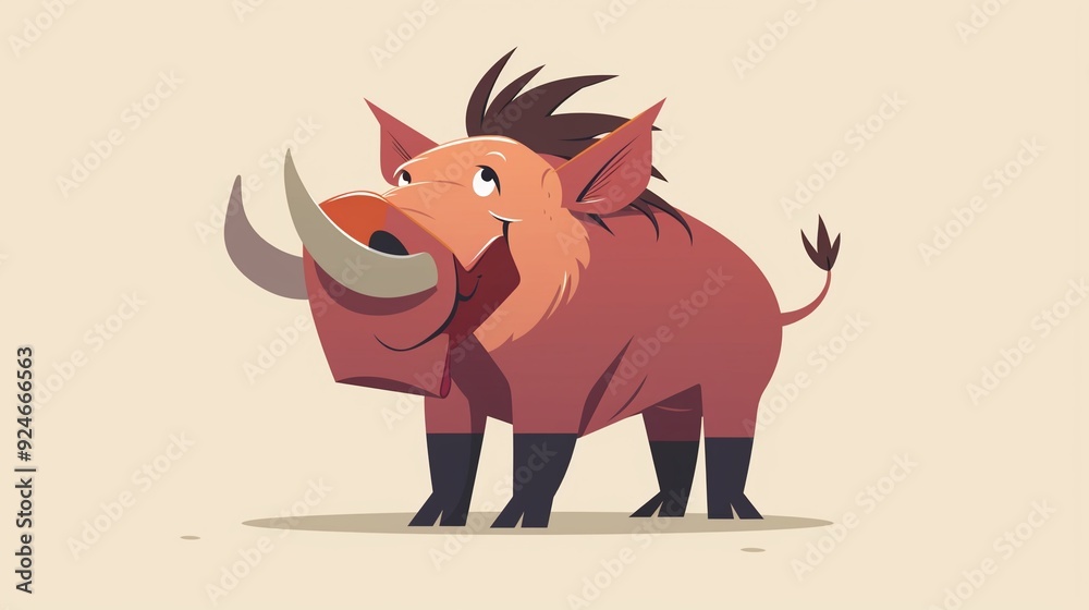 Cute warthog standing with tusks clipart, simple cartoon 2D, flat art ...