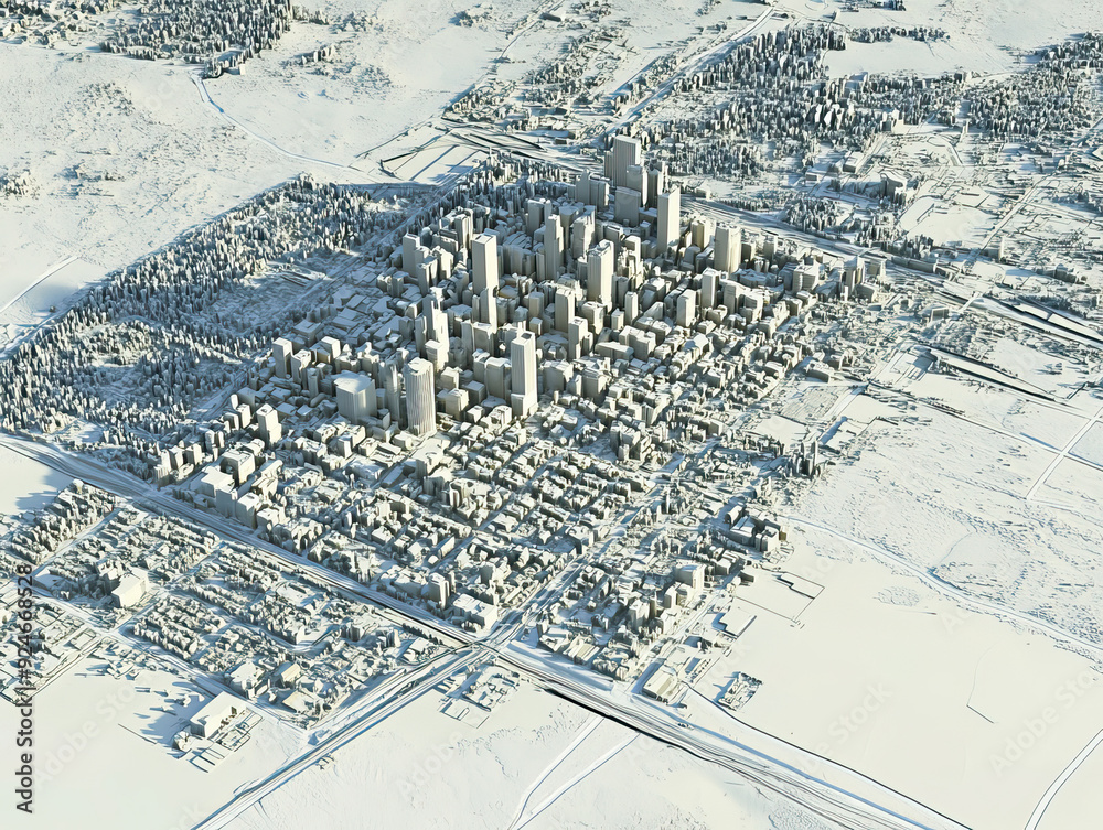 Technical aerial visual, 3D LiDAR GIS aerial map satellite scan model ...