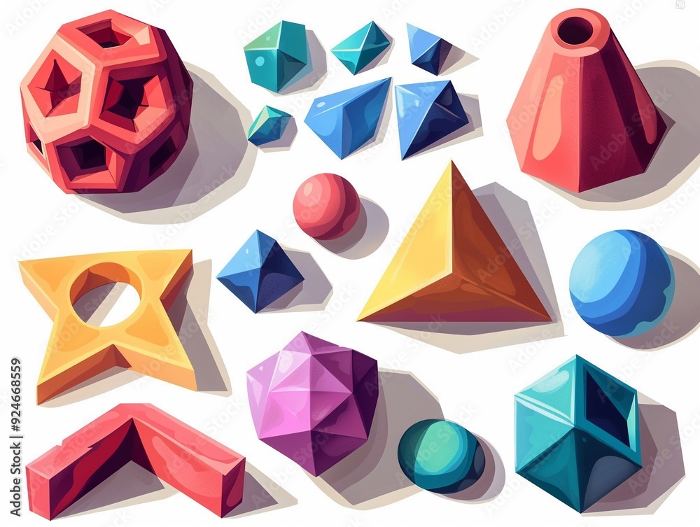 Geometry and spatial thinking clipart, 3D shapes, flat art, simple ...